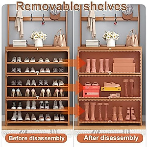 CKOUFB Shoe Cabinet With 8 Hooks And Adjustable Shelves Multifunctional Shoe Rack Storage Cabinet (Size : 80cm/31in)