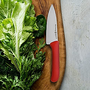 Messermeister Petite Messer 5” Chef’s Knife, Red - German 1.4116 Stainless Steel & Ergonomic Handle - Lightweight, Rust Resistant & Easy to Maintain