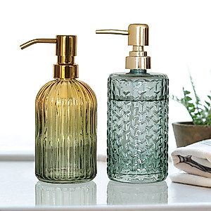 Soap Pump Dispenser Hand Soap Dispenser Clear Glass Soap Dispenser Stainless Steel Gold Pump Refillable Liquid Soap Dispensers for Bathroom Kitchen Hotel Lotions Bottles Dispenser