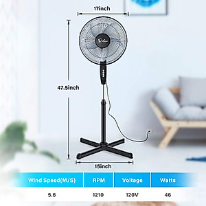 Simple Deluxe Oscillating 16″ 3 Adjustable Speed Pedestal Stand Fan for Indoor, Bedroom, Living Room, Home Office & College Dorm Use, 16 Inch, Black