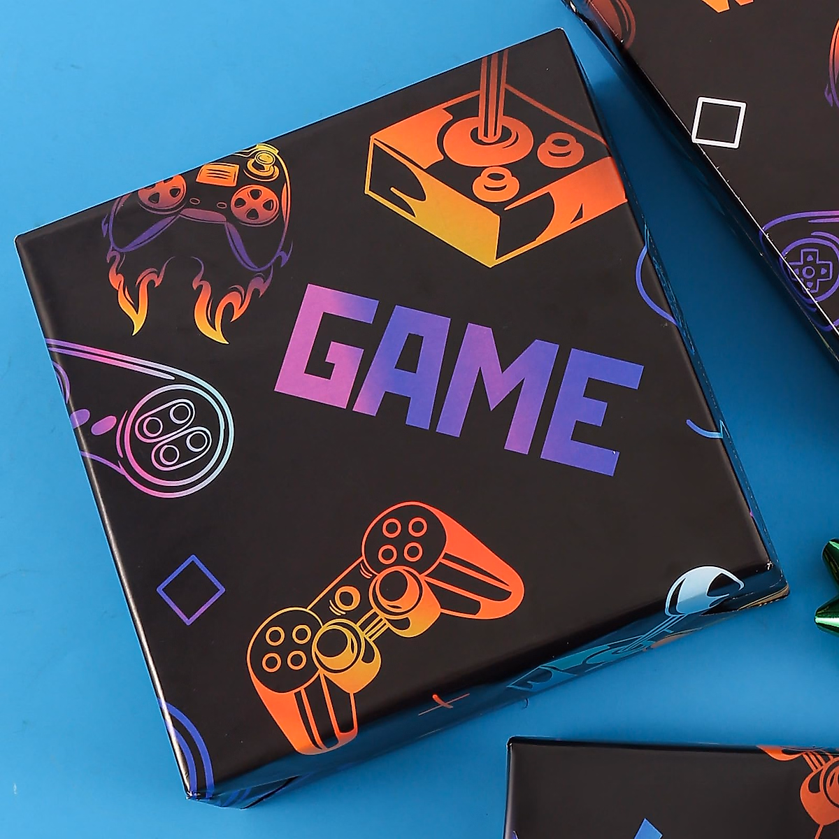 U'COVER Gaming Wrapping Paper Birthday Gift Wrapping Paper for Boys Kids Girls Men 3 Large Sheet Video Game Wrap Paper with Cut Line for Holiday Game Lover 27inch x 39inch (MULTICOLOR)