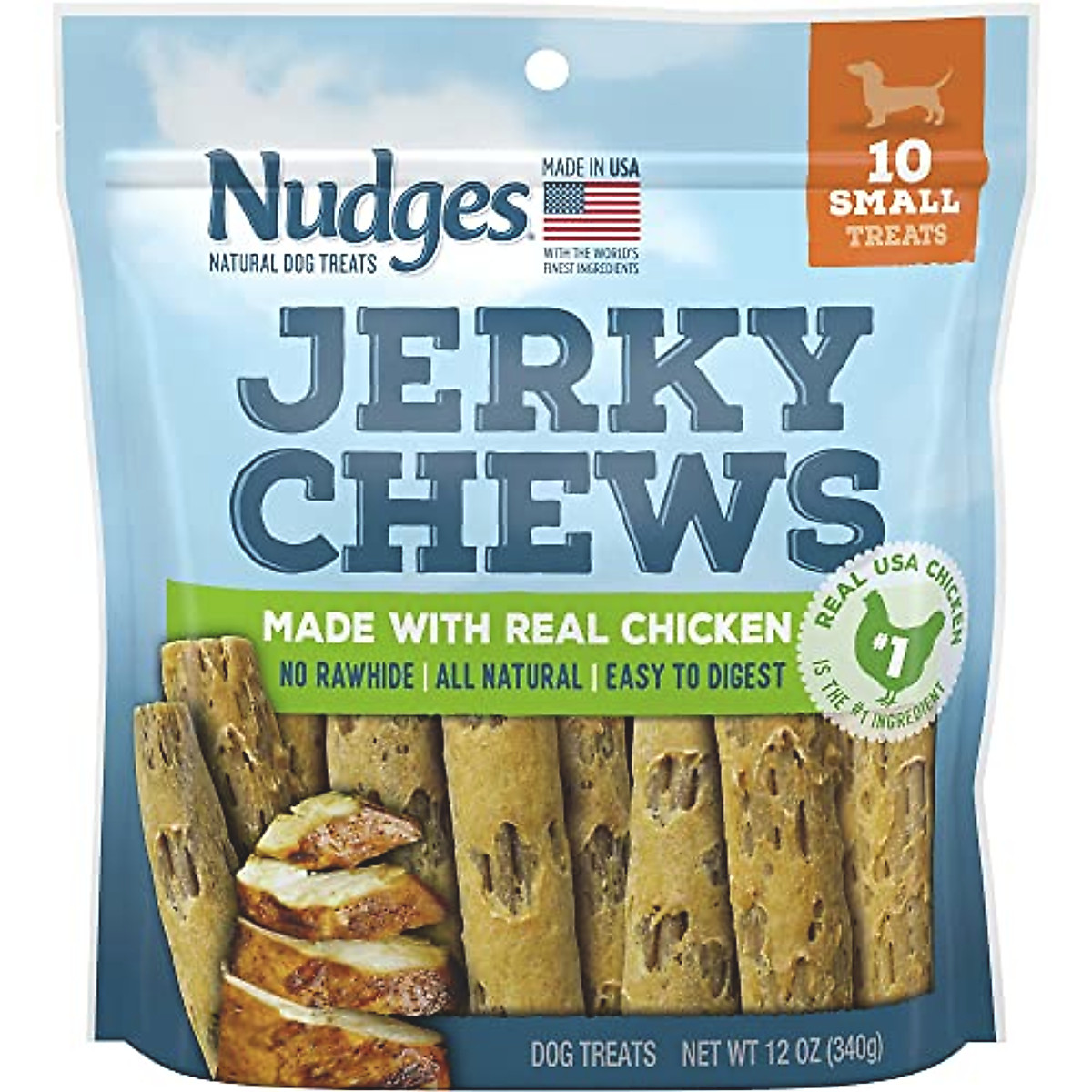 Blue Buffalo Nudges Jerky Chews Natural Dog Treats Small Breed, Chicken, 12oz Bag, 10 Count