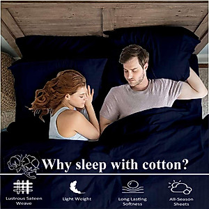 400 Thread Count 100% Egyptian Cotton Sheet Set - Olympic Queen Size Sheets Set - 12 inch Deep Pocket of Fitted Sheet - 4 Piece Sheet Set (Navy Blue Stripe - Olympic Queen 12 inch Deep Pocket Sheets)