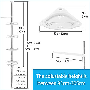 Hoomtaook Tension Pole Shower Caddy 4-Tier Shower Organizer Corner Tension Pole Shower Shelf Bathroom Corner Shower Caddy with Towel Bar for Bathroom, Bathtub Shower Storage, 37-120 Inch, Silver