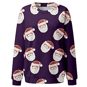 Women Ugly Christmas Sweatshirt Cropped Sweatshirts tees Snowflake Reindeer Christmas Merry Clothes Brushed Flannel Slim Fitted Sweatshirts Asymmetric Hem Cotton Sweatshirt Womens Flannel Shirt