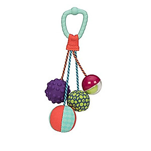 B. toys – B. baby- Rattle Ball – 4 Balls & Teething Clip -Sensory Toy with Colors Textures & Sounds – Sounds So Squeezy – 3 Months +