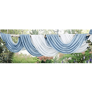 WARM HOME DESIGNS White & Dusty Blue Chiffon Wedding Arch Drapery Fabric. Pair of 144" (12 Feet or 4 Yards) Luxury Wedding Arch Decorations for Rustic Wedding Decor. CHW White & D Blue 144