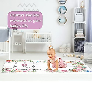 Kmivo Baby Milestone Blanket Monthly Milestone Blankets for Baby Girls Blankets Photography Background Fleece Blankets 60" X 40" inches, with Cards, Frame & Bow
