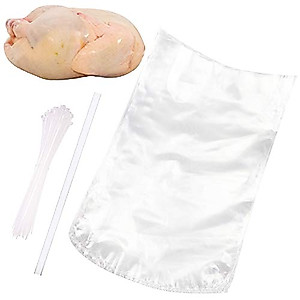 Morepack Poultry Shrink Bags,50Pack 13x18Inches Clear Poultry Heat Shrink Wrap BPA Free Freezer Safe with 50 Zip Ties,a Silicone Straw for Chickens,Rabbits