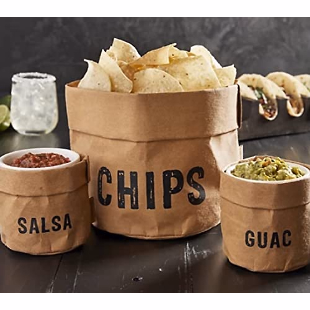 Santa Barbara Design Studio Table Sugar Washable Paper Chip Set, 5 Pieces, Salsa-Chips-Guac,Medium