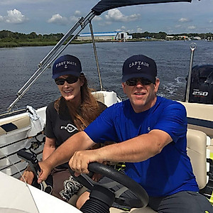 Captain Hat & First Mate | Matching Skipper Boating Baseball Caps | Nautical Navy Marine Sailor Hats (Navy)