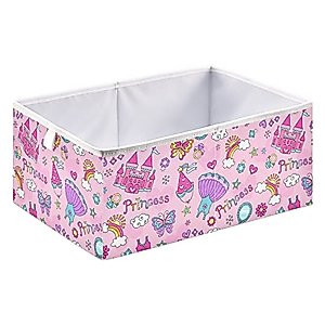 CaTaKu Cute Fantasy Pink Storage Baskets Large Rectangular Storage Bins Baskets for Organizing Fabric Collapsible Storage Organizer for Shelves