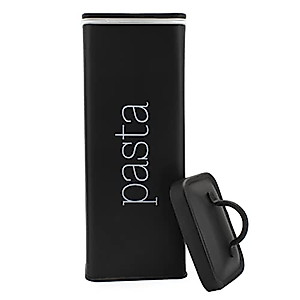 AuldHome Black Spaghetti Canister, Black Enamelware Contemporary Tall Pasta Storage Container