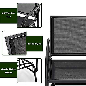 Nuu Garden 2 Seats Outdoor Glider Bench Patio Glider Swing Chair with Powder Coated Steel Frame and Breathable Seat Fabric Outdoor Loveseat, Black