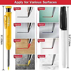 Mechanical Carpenter Pencil Set, 3 Pcs Woodworking Pencil with Built in Sharpener and 12 Pcs Refills, 3 Pcs Long Nose Deep Hole Marker Pen, Scriber Marking Tools for Architect (Red, Black, Yellow)