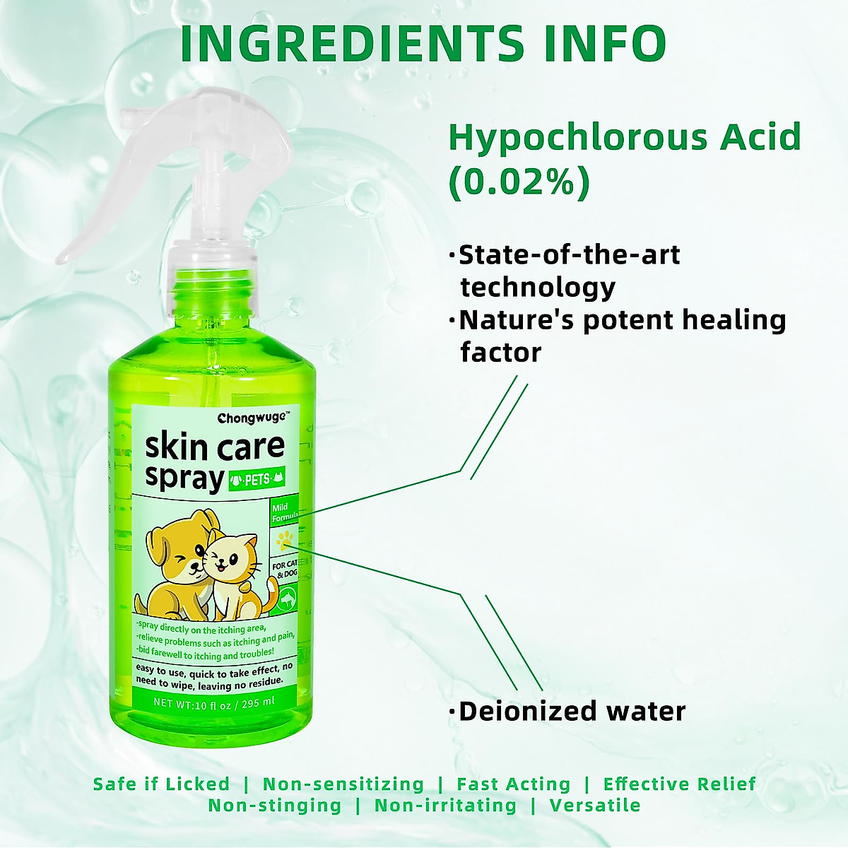 Chongwuge Pets Wound Care Spray for Dogs & Cats, Allergy Relief, Relieve Itching and Pain, Healing Wounds, Mild Formula, Spray-on Easy to Use, 10 fl oz