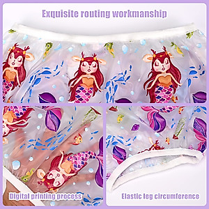 Aimisin Adult Baby Plastic Cute Pattern Print Pants Adult Incontinence PVC Diaper Cover 1 Piece (Purple-3D-Mermaids Under The sea, Medium)