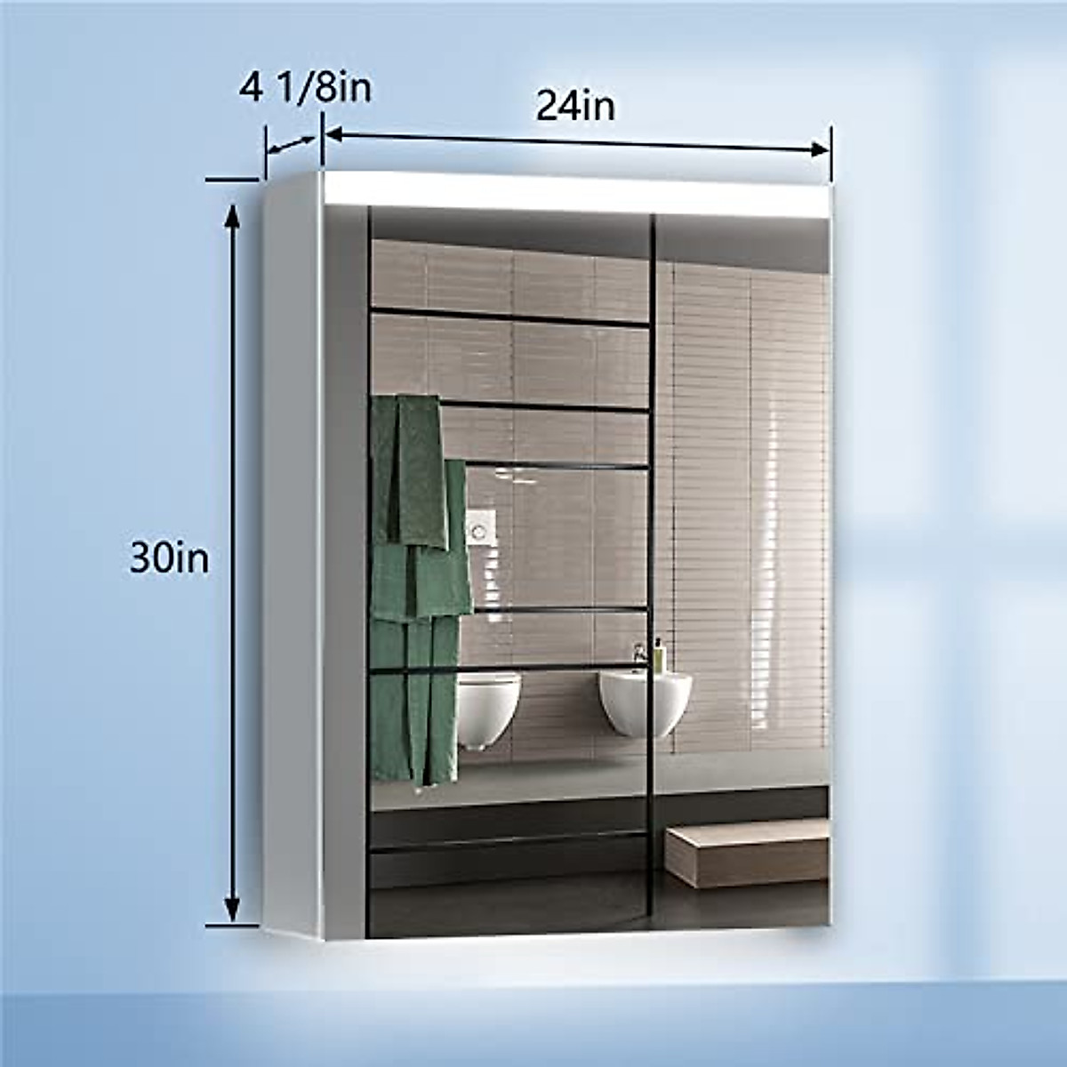 ES-DIY 24''x 30''LED Lighted Bathroom Medicine Cabinet with Mirror,Surface Lighted Medicine Cabinet,Dimmable,Adjustable Shelves,Intelligent Switch Medicine Cabinet, Aluminum Frame,Hinge On Left Side