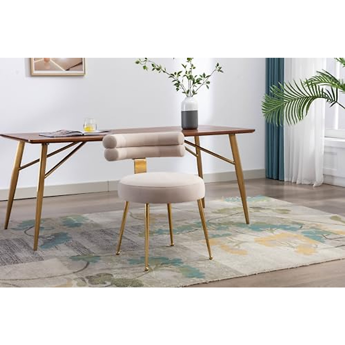 Dsnyu Beige Chair Accent, Modern Chair Velvet Armless Comfy Home Furniture for Living Room 19.29" Lx21.65 Wx28.35 H