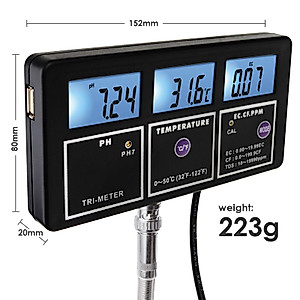5-in-1 Water Quality Multi-Parameter PH EC CF TDS (ppm) Temperature Test Meter Backlight, Wall-mountable Rechargeable Continuous Monitor Tester, Aquariums Hydroponics Pool Fish Tank Pond Drinking