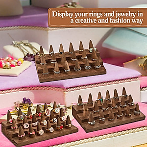 Juexica Wood Ring Display, 4 Pcs Ring Display Stand, 18 Fingers Ring Holder, Wood Jewelry Display for Ring Organizer Show Storage, Brown