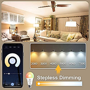 TODAAIR Smart Light Bulbs 1 Pack, Bluetooth & WiFi RGB+White Color Changing Dimmable 60W Equivalent E26 LED Light Bulbs A19, Alexa Devices for Home Works with Alexa and Google Home (No Hub Required)