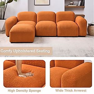 Tmsan Modular Sectional Sofa, Convertible L Shaped Couch, 94.5" Modern Minimalist Cloud Couches for Living Room Set, Comfy Orange Teddy Fabric