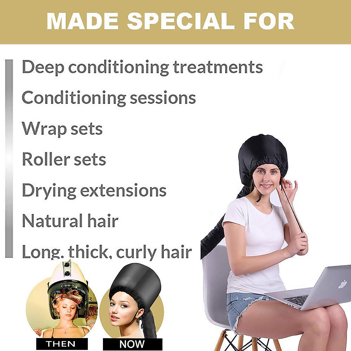 Bonnet Hair Dryer Hood With Silicone Hair Curlers-Soft Hooded Hair Dryer Bonnet with long hose For Relax,Speeds drying,easy for Drying,Styling,Curling&Deep Conditioning Fits All Head&Hair Sizes