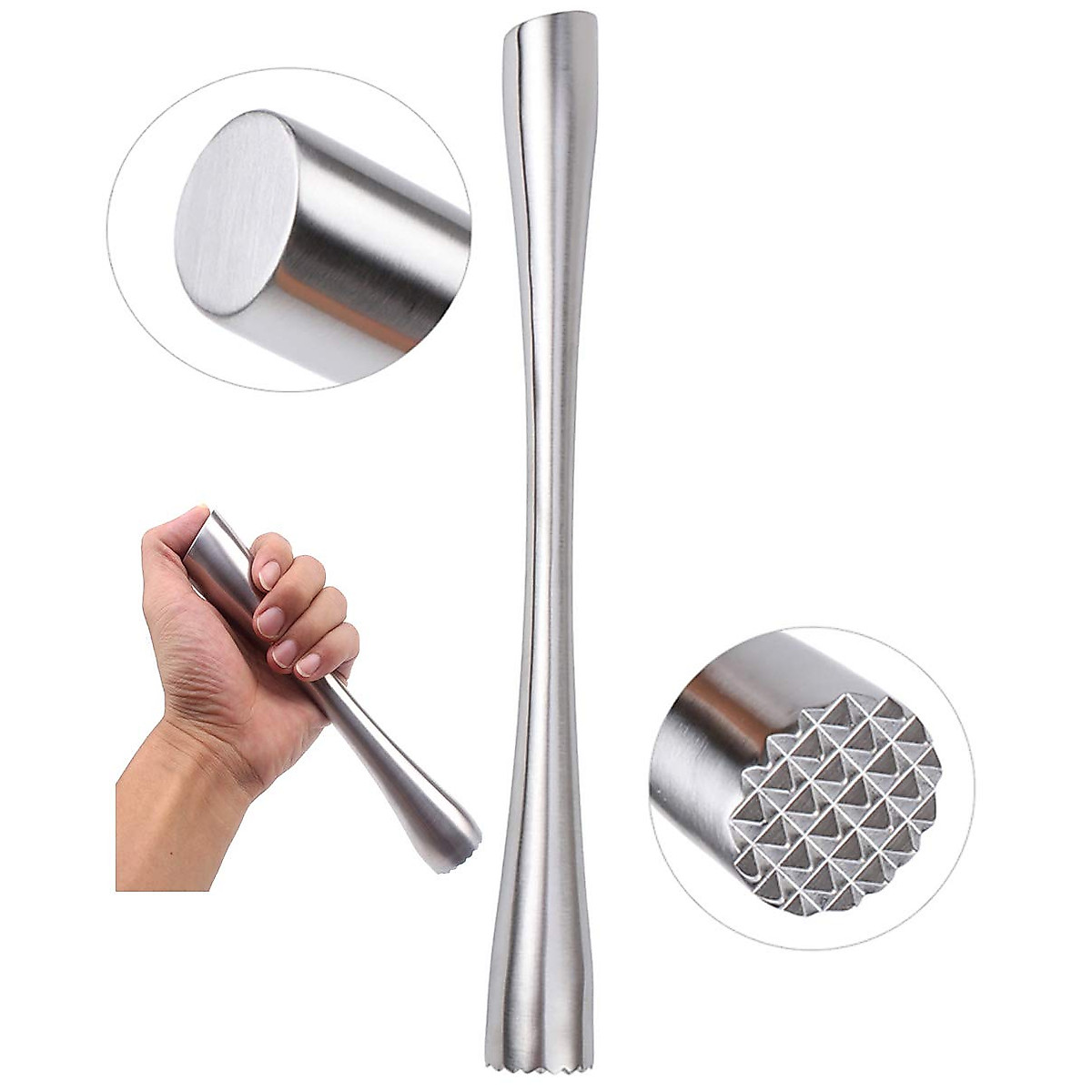 ITTA 10" Solid Stainless Steel Muddler with Serrated End (1)