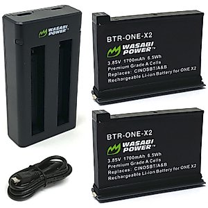 Wasabi Power Insta360 ONE X2 Battery (2-Pack) and Dual USB Charger Base Bundle Compatible with Insta360 ONE X2 Camera (Not Waterproof)