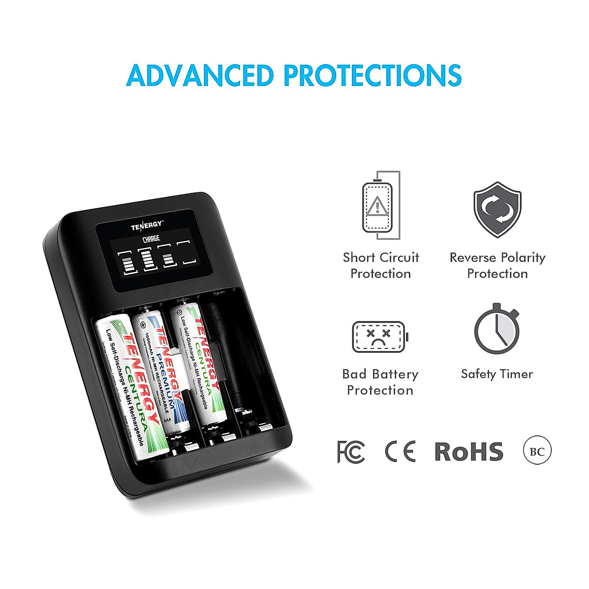 Tenergy TN474U Charger and 12 Pack Centura AAA Rechargeable Batteries, Ideal for Solar Lights, Remote Controllers, Toys, Flashlights, Computer Mouse
