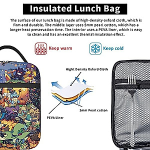 Anime Pumpkin Insulated Lunch Bag Box For Men Large Capacity Leakproof Work Lunch Tote Bag With Zipper External Bottle Holder Cooler Bags Office