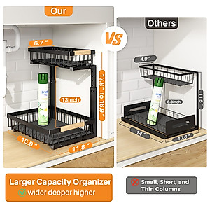 PXRACK 2 PACK Under Sink Organizer,Adjustable Height,2 Tier Pull Out Under Cabinet Organizer,Thickened Metal Shelf,Slide Out Under Sink Storage for Kitchen Bathroom Cabinet Laundry
