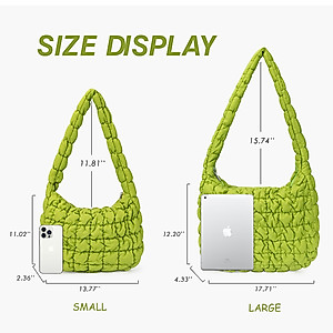 JBB Puffer Hobo Bag for Women Small Quilted Tote Handbag Padding Lightweight Puffy Shoulder Crossbody Satchel Green