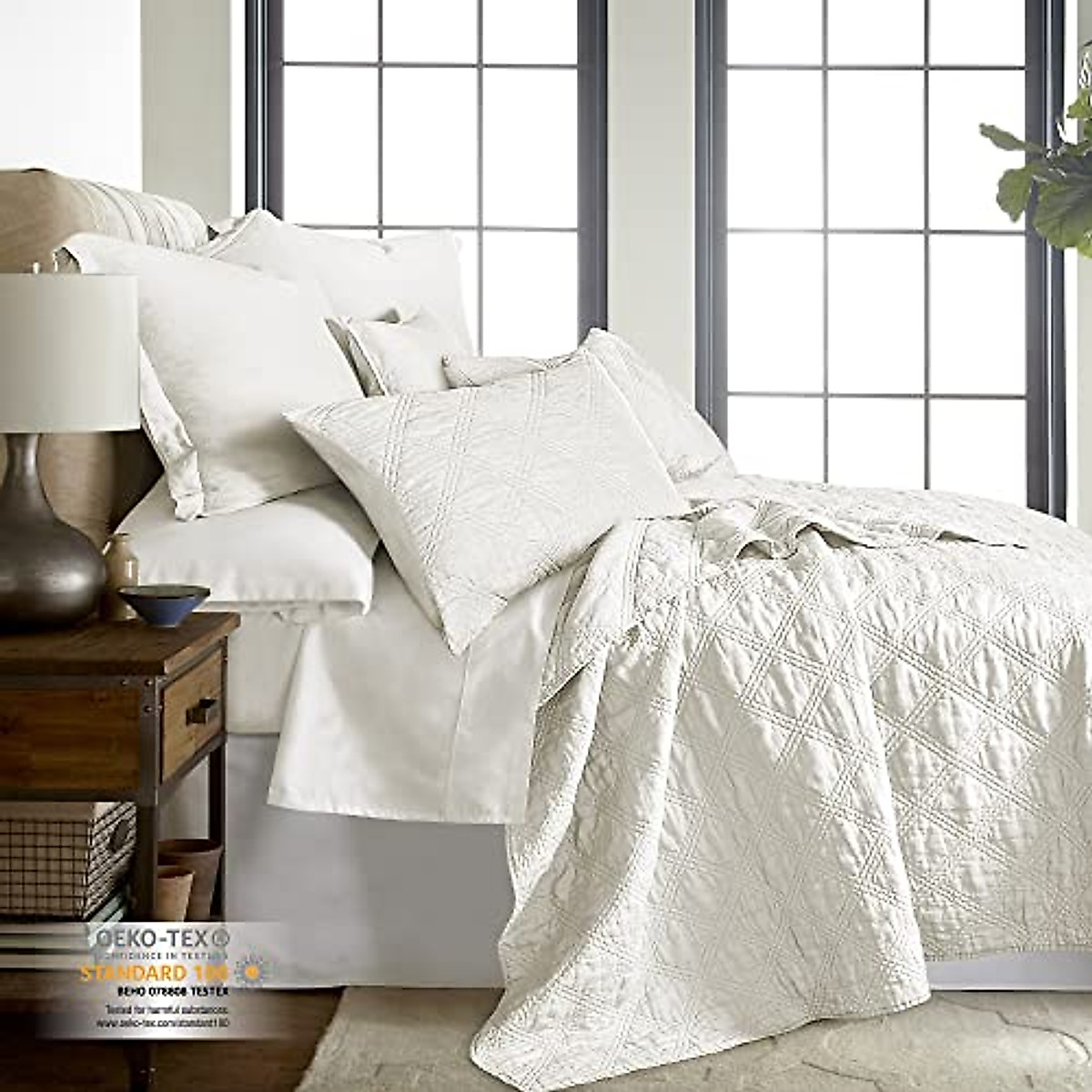 Levtex Home - 100% Linen Front/100% Cotton Back - King Quilted Sham - Washed Linen - Cream - Sham Size (36 x 20in.)