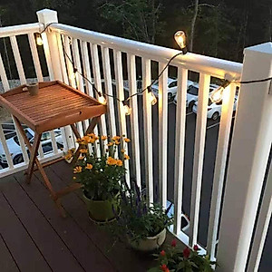 SUNSGNE 25Ft Outdoor String Lights with 27 Edison Bulbs (2 Spare), Waterproof Connectable ST35 String Light for Backyard Porch Balcony Party Decoration, E12 Socket Base, Black Wire