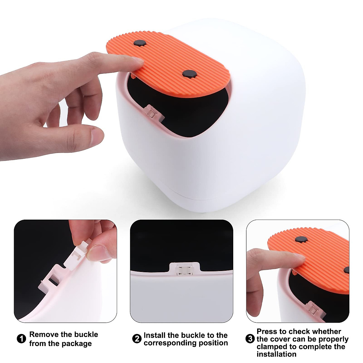 Hooshion Small Trash Can with Lid, Waste Can with Press Type Lid, Office Trash Can, Tiny Plastic Trash Bin, Counter Garbage Bin for Bathroom, Office, Kitchen, Desk, Coffee Table