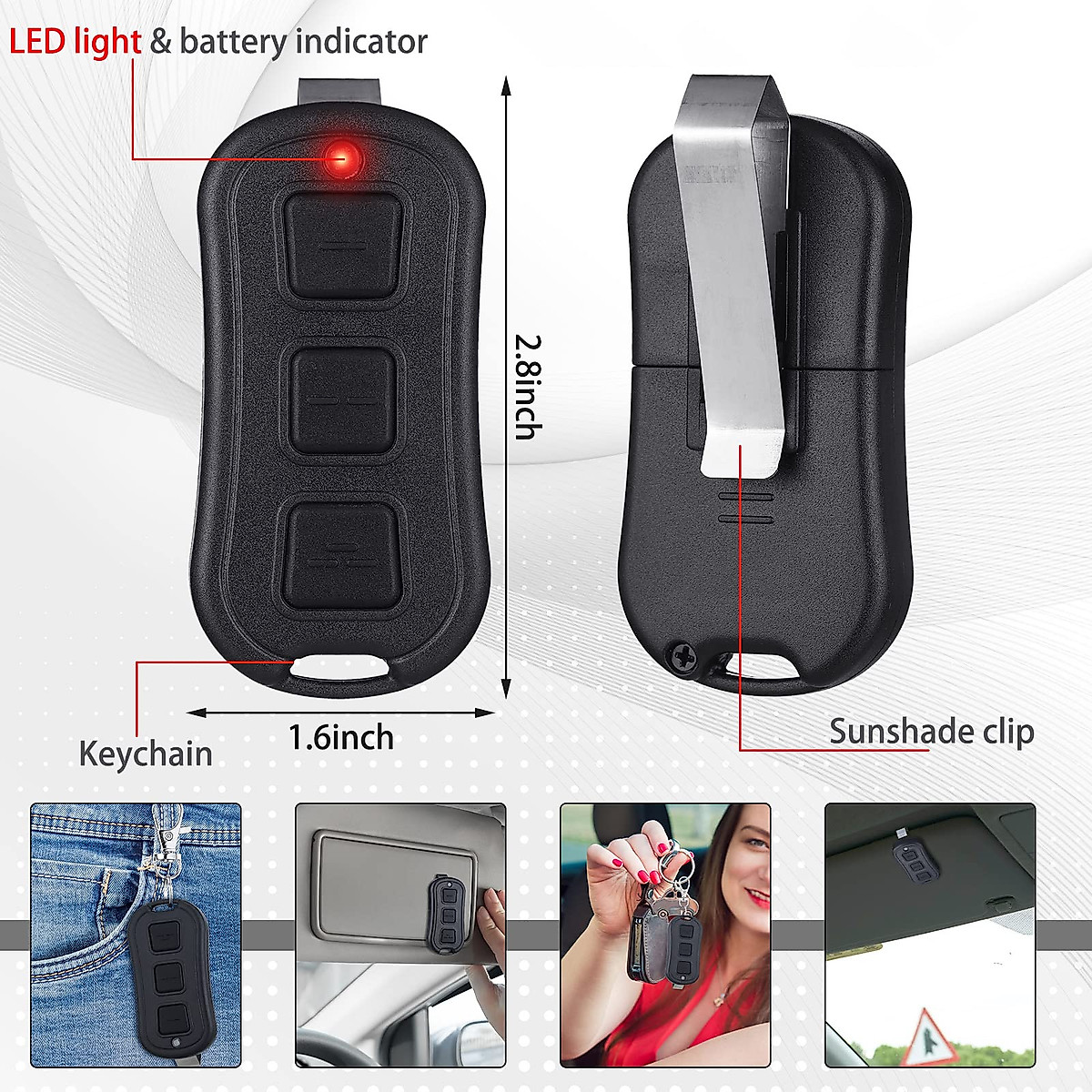 Kingdder Universal Garage Door Opener Remote for Purple Yellow Red Orange Green Learning Buttons Compatible with Chamberlain Liftmaster Garage Door Opener 3 Buttons with Key Chain(Black,3 Pcs)