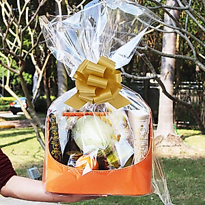 Amsthow Large Cellophane Basket Wrap Bags 22 x 32-inch Clear Basket Wrap Bags 10CT Basket Cellophane Wrap Gift Bags Plastic with Bows for Gift Baskets Weddings (22 x 32-inch