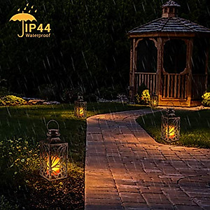 Solar Lanterns Outdoor Garden Decor - OxyLED 2 Pack 14.2 Inch LED Waterproof Hanging Retro Butterfly Lantern with Handle Flickering Flameless Candle Mission Lights for Table Patio Yard Pathway Porch