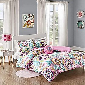 Mi Zone Camille Comforter Set, Vibrant Flowers Design All Season Teen Bedding, Matching Sham, Decorative Pillow, Girls Bedroom Décor, Full/Queen, Pink 4 Piece