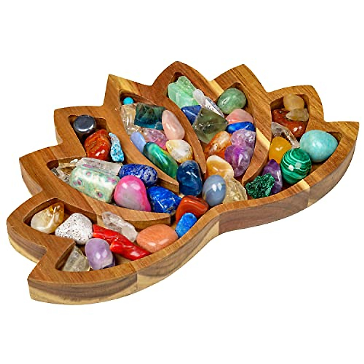 Curawood Lotus Crystal Tray for Stones - Display Your Crystals & Healing Stones - Crystal Holder for Stones Display - Crystal Shelf Display for Stones - Crystal Organizer Bowl for Crystals Stones