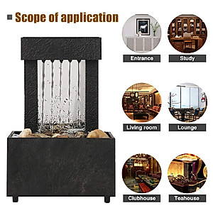 Tabletop Fountains, Indoor Water Fountain with LED Lights-Zen Garden for Desk Waterfall Tabletop Fountain for Office and Home Décor, with Stone Wall and Soothing Sound(1)