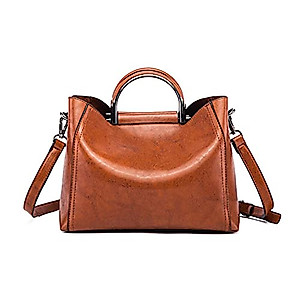 SMALLBLUER Women Oil Wax Leather Tote Hobo Shoulder Crossbody Large Capacity Simple Satchels Purse Clutches Handbags-Brown