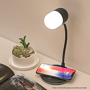 Led desk lamp with QI wireless smart charger. Home office bedside table night light lamp. Bluetooth connected speaker. 3 lighting color changing modes and touch control. Nightlight lamps for bedrooms.