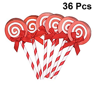 Amosfun Lollipop Cupcake Picks Paper Birthday Cake Toppers Lovely Lollipop Bow Cake Decorations Dessert Table Decorative Supplies Creative Lollipop Cake Insert Red for Party Cake Decortion