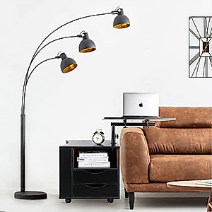 DANSION Bedside Table Workstation, Adjustable Swivel Tilt Wooden Nightstand Laptop Desk with Drawers and Magazine Holder, Laptop Cart with Wheels, Black