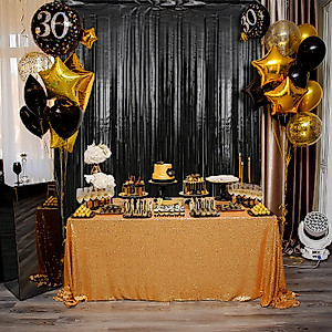 Crosize 2 Pack 3.3 x 9.9 ft Black Foil Fringe Backdrop Curtain, Streamer Backdrop Curtains, Streamers Birthday Party Decorations, Tinsel Curtain for Parties, Photo Booth Backdrops, Party Décor