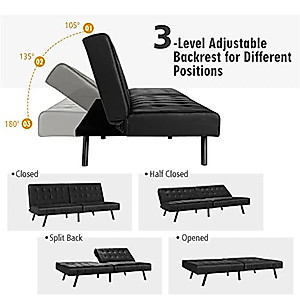 Walnut Futon Sofa Bed PU Leather Convertible Folding Couch Sleeper Lounge Convenient Installation (Color : A)