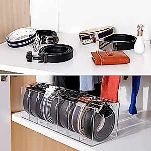 SefiHome Belt Storage Organizer, 7 Compartments Acrylic Belt Organizer, Clear Belt Holder for Closet, Belt Holder for Tie, Bow Tie, Wallets, Watches, Makeup, Jewelry